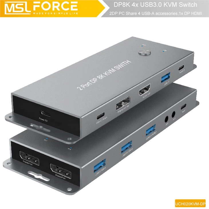 4K 8K DisplayPort USB KVM Switch With USB3.0 HUB And Power Supply ...